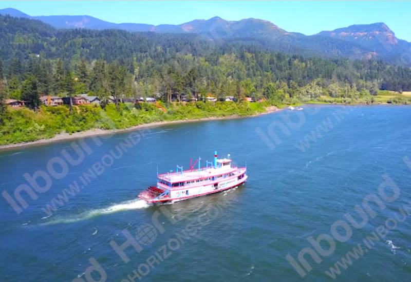 Aerial View Of Red Paddle Wheel Sternwheeler Ferry Boat On Columbia ...